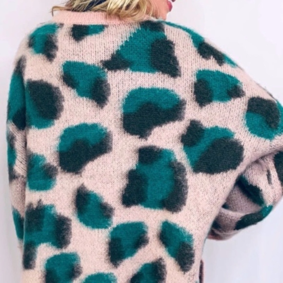 Sweaters | Patty Emerald Green Leopard Print Fuzzy Sweater | Poshmark